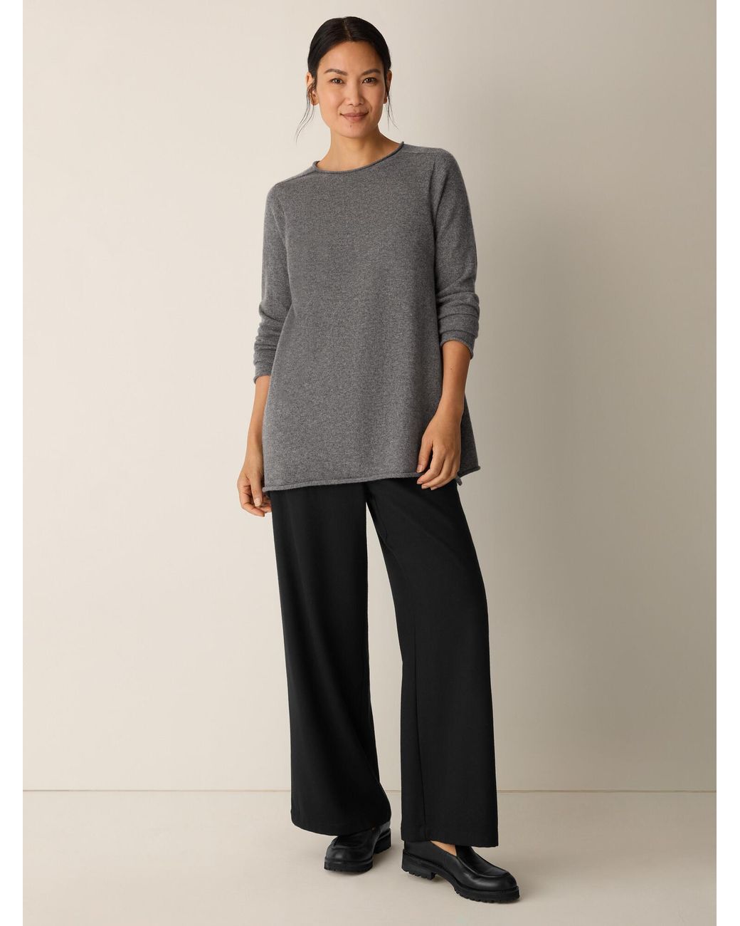 Eileen Fisher Italian Cashmere Crew Neck Long Top | Lyst