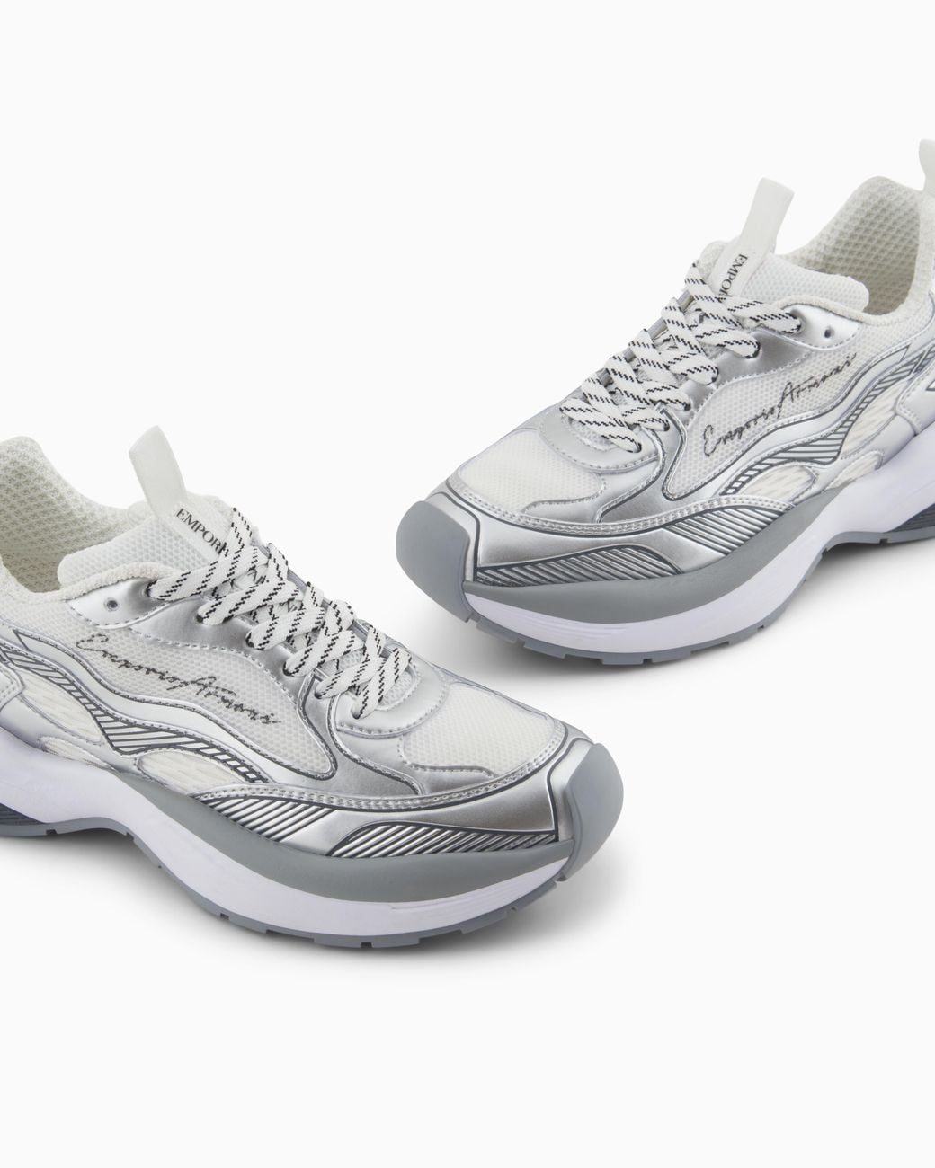 Emporio Armani Mesh Sneakers With Laminated Details And Signature Logo ...