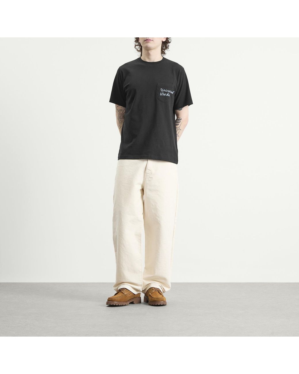 Universal Works Script Logo Pocket T-Shirt in Black for Men | Lyst UK