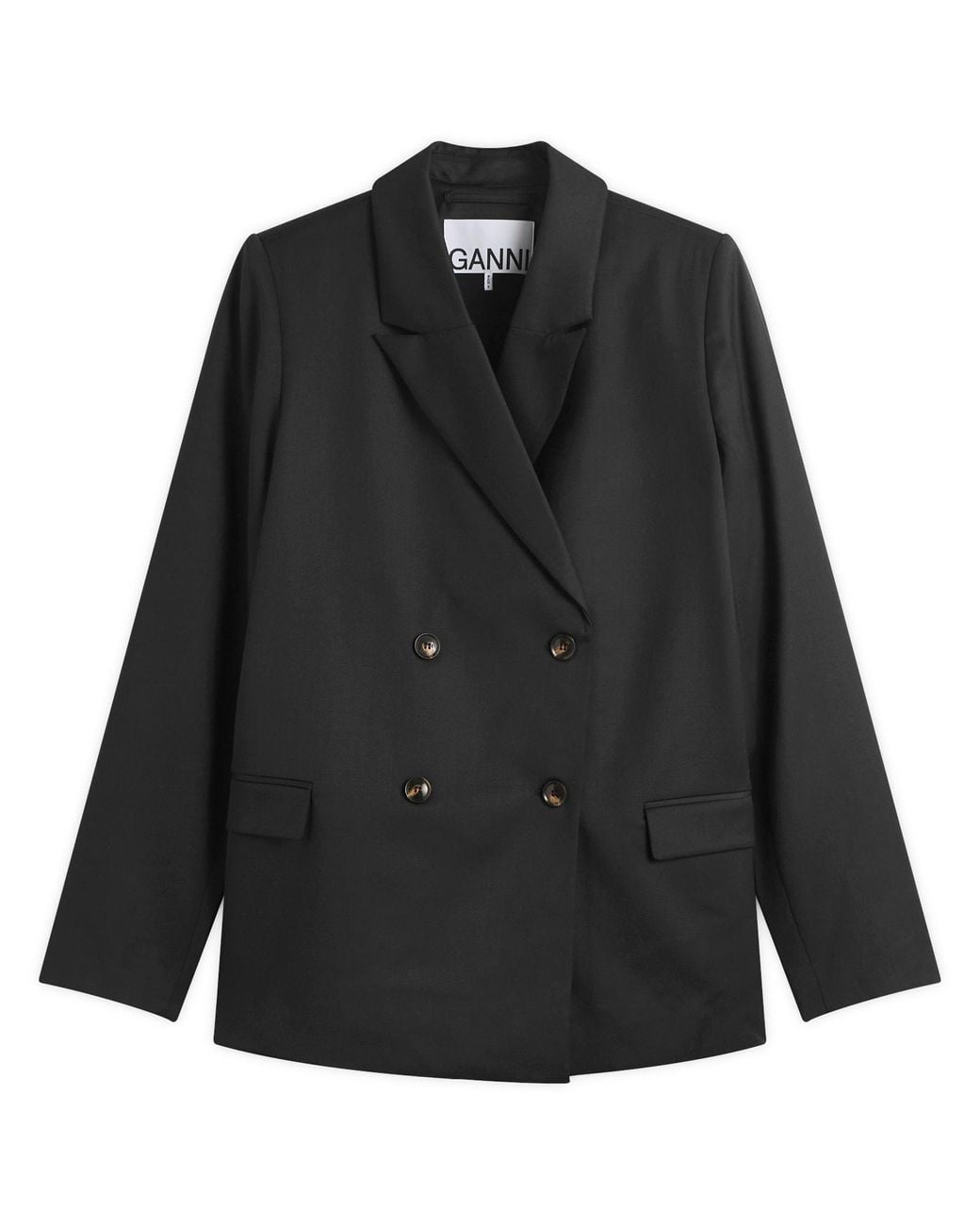 Ganni Calendered Wool Blazer in Black | Lyst