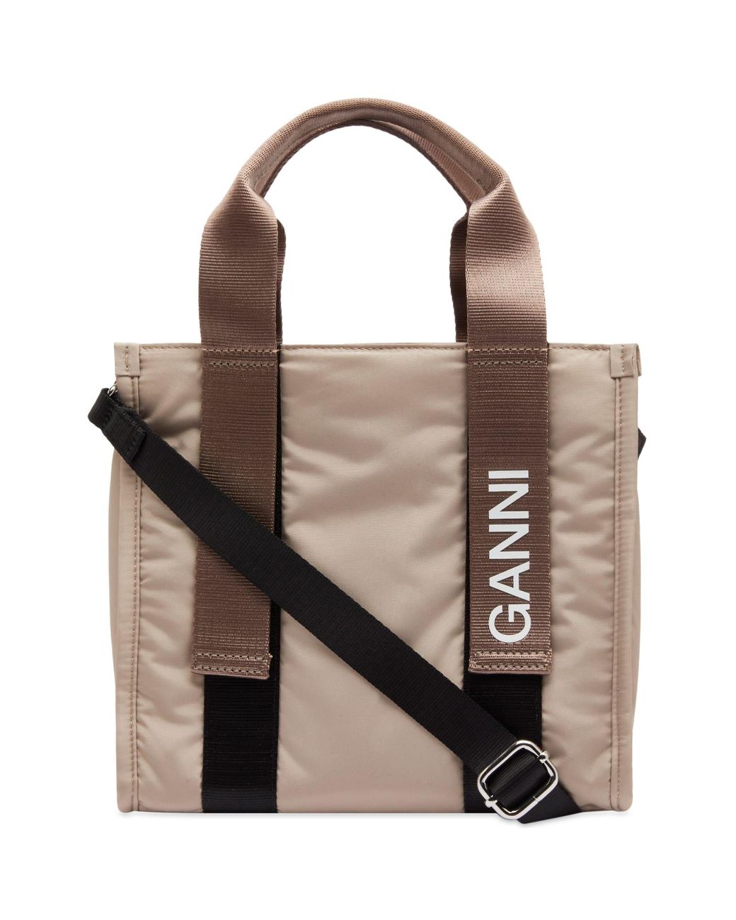 Ganni Recycled Tech Small Tote in Brown | Lyst