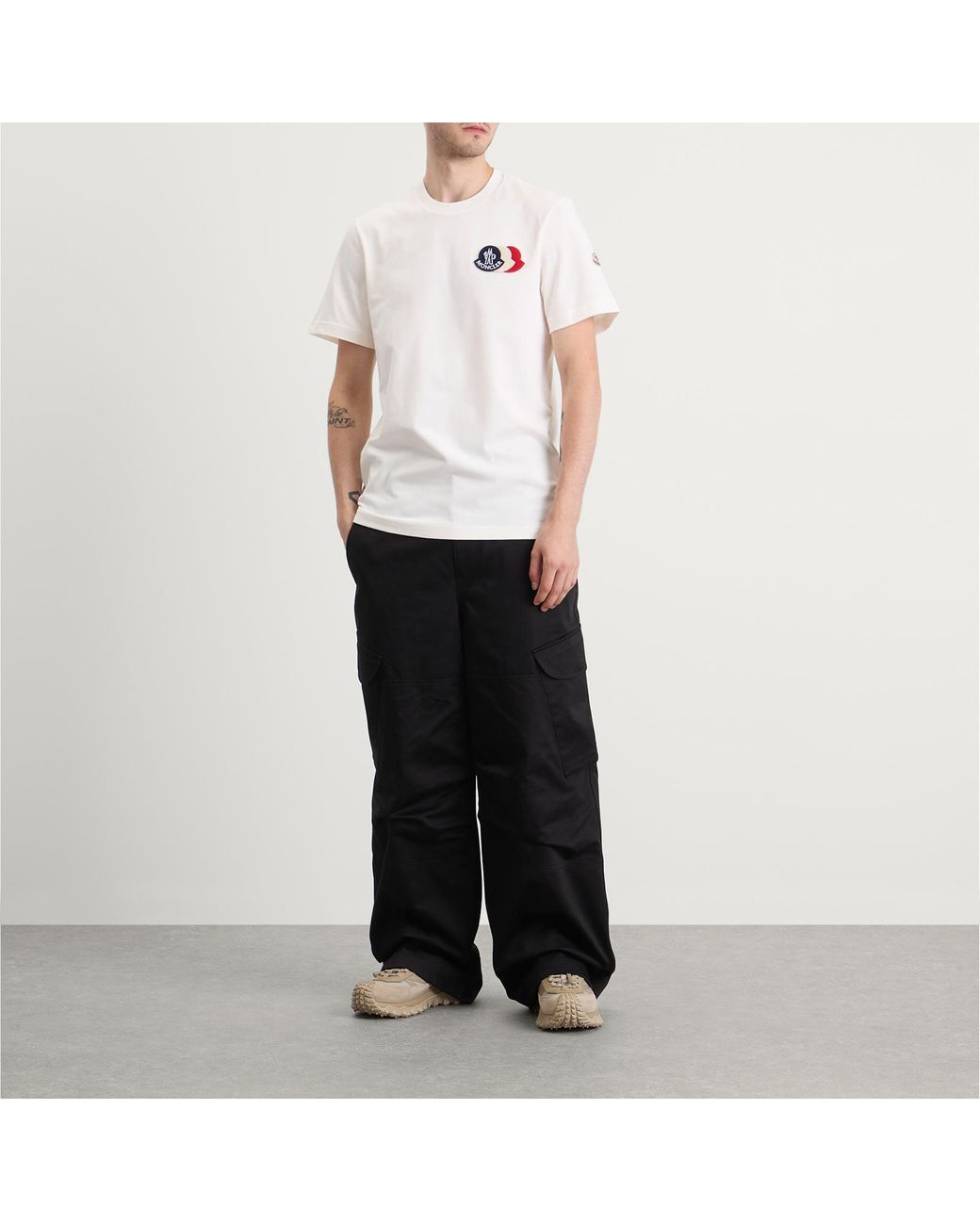 Moncler Triple Logo Heavy Cotton T-Shirt in White for Men | Lyst
