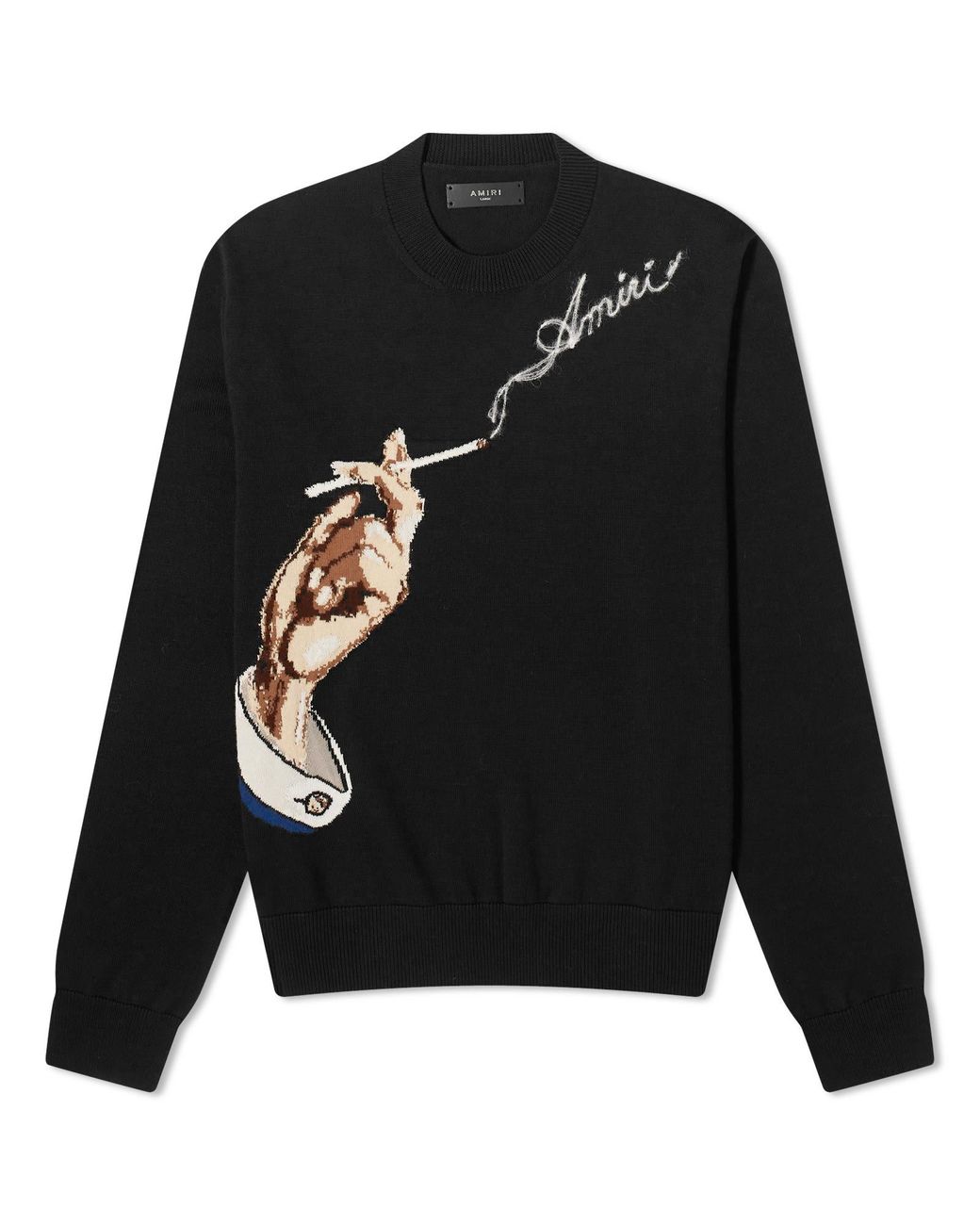 Amiri Smoke Logo Intarsia Crew Sweater in Black for Men | Lyst