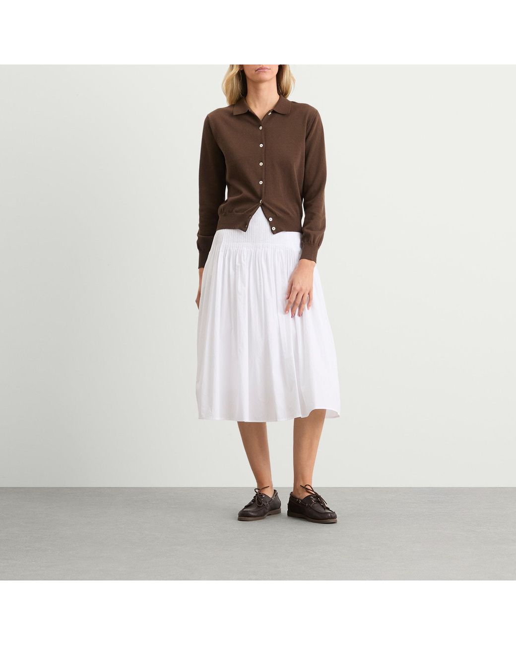 NOTHING WRITTEN Villa Cotton Collar Cardigan in Brown | Lyst