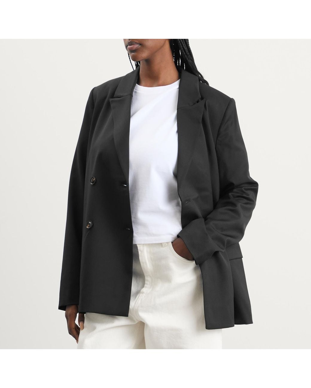 Ganni Calendered Wool Blazer in Black | Lyst