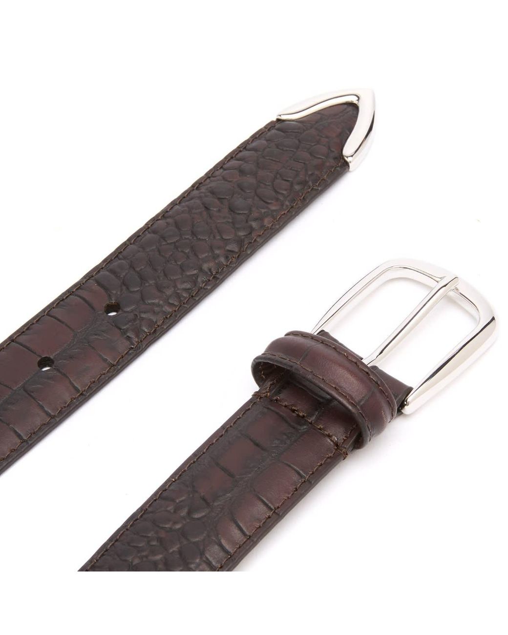 Anderson's Narrow Stitch Trimmed Alligator Print Leather Bel in Brown ...