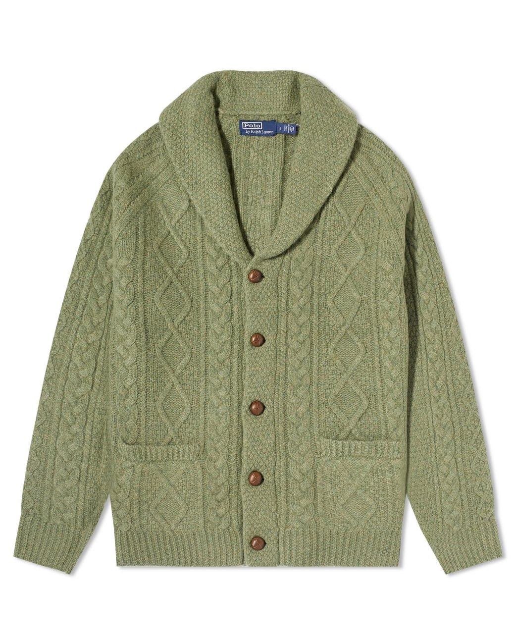 Polo Ralph Lauren Aran Cable Shawl Collar Cardigan in Green for Men | Lyst