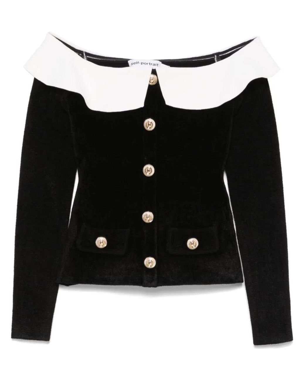 Self-Portrait Chenille Off-Shoulder Top in Black | Lyst