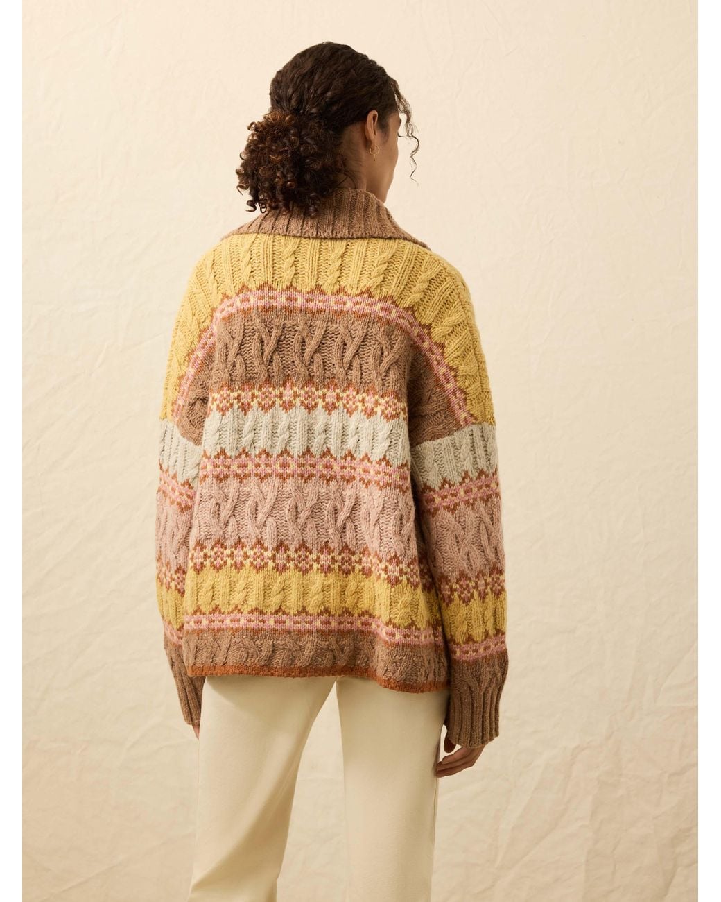 Faherty Highland Fairisle Cardigan in Natural | Lyst UK