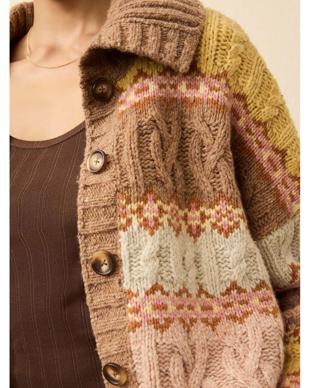 Faherty Highland Fairisle Cardigan in Natural | Lyst UK