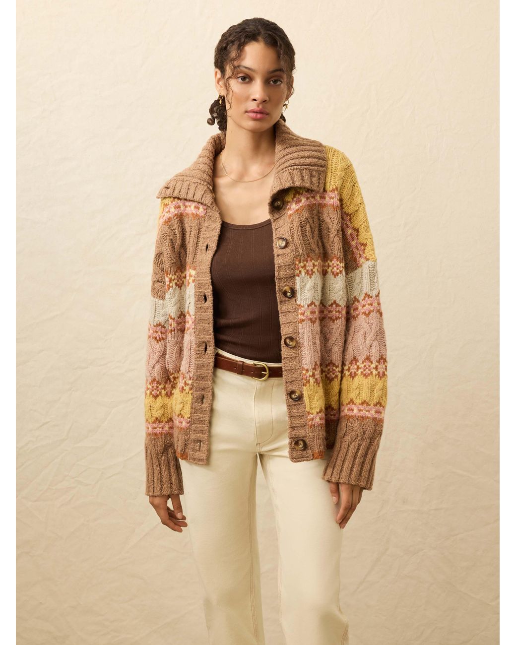 Faherty Highland Fairisle Cardigan in Natural | Lyst UK