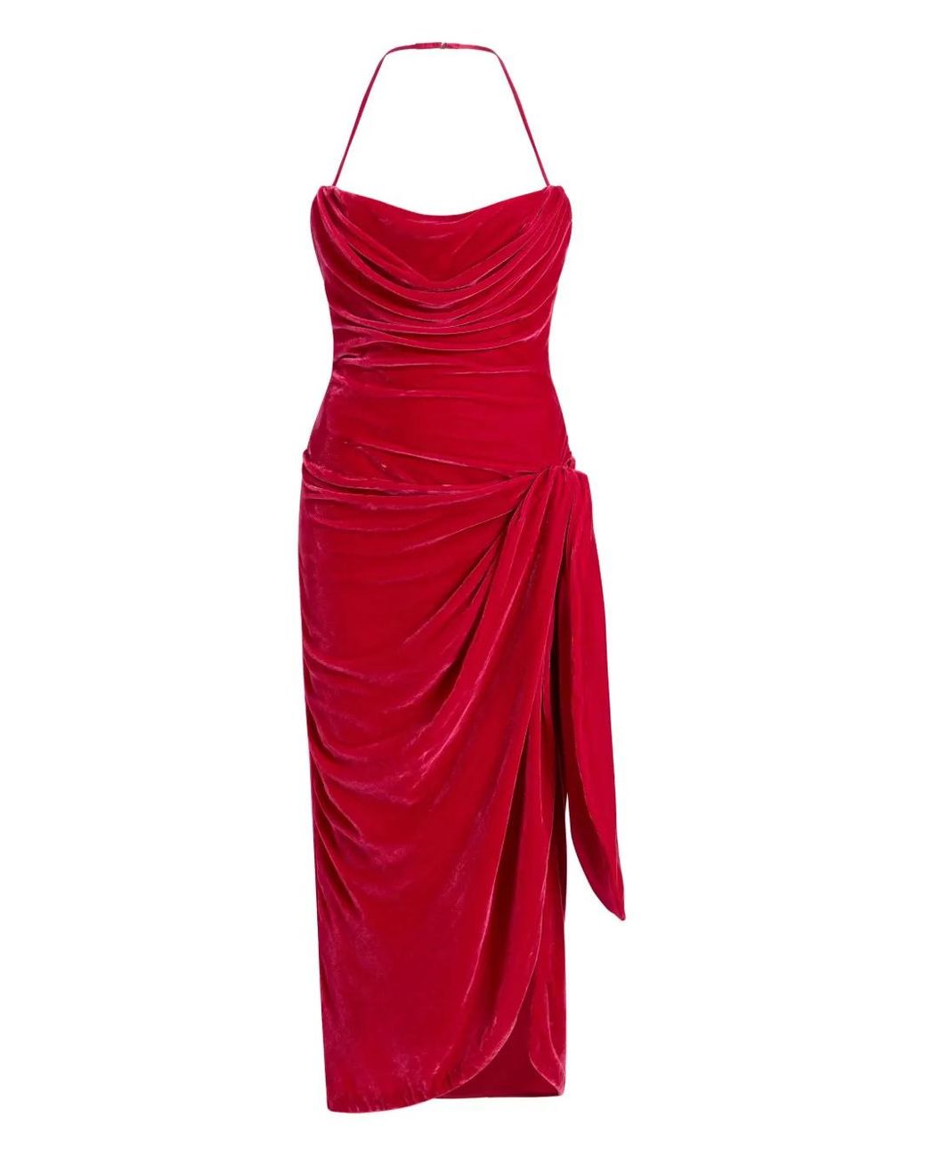 Cinq À Sept Noah Draped Velvet Dress in Red | Lyst UK