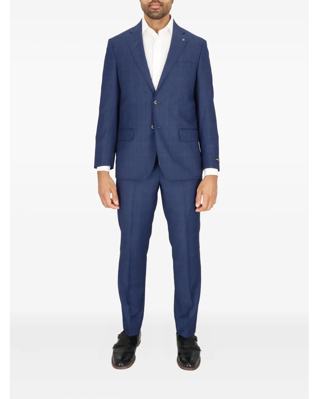 Scotch & Soda Checked Two-Button Suit in Blue for Men | Lyst