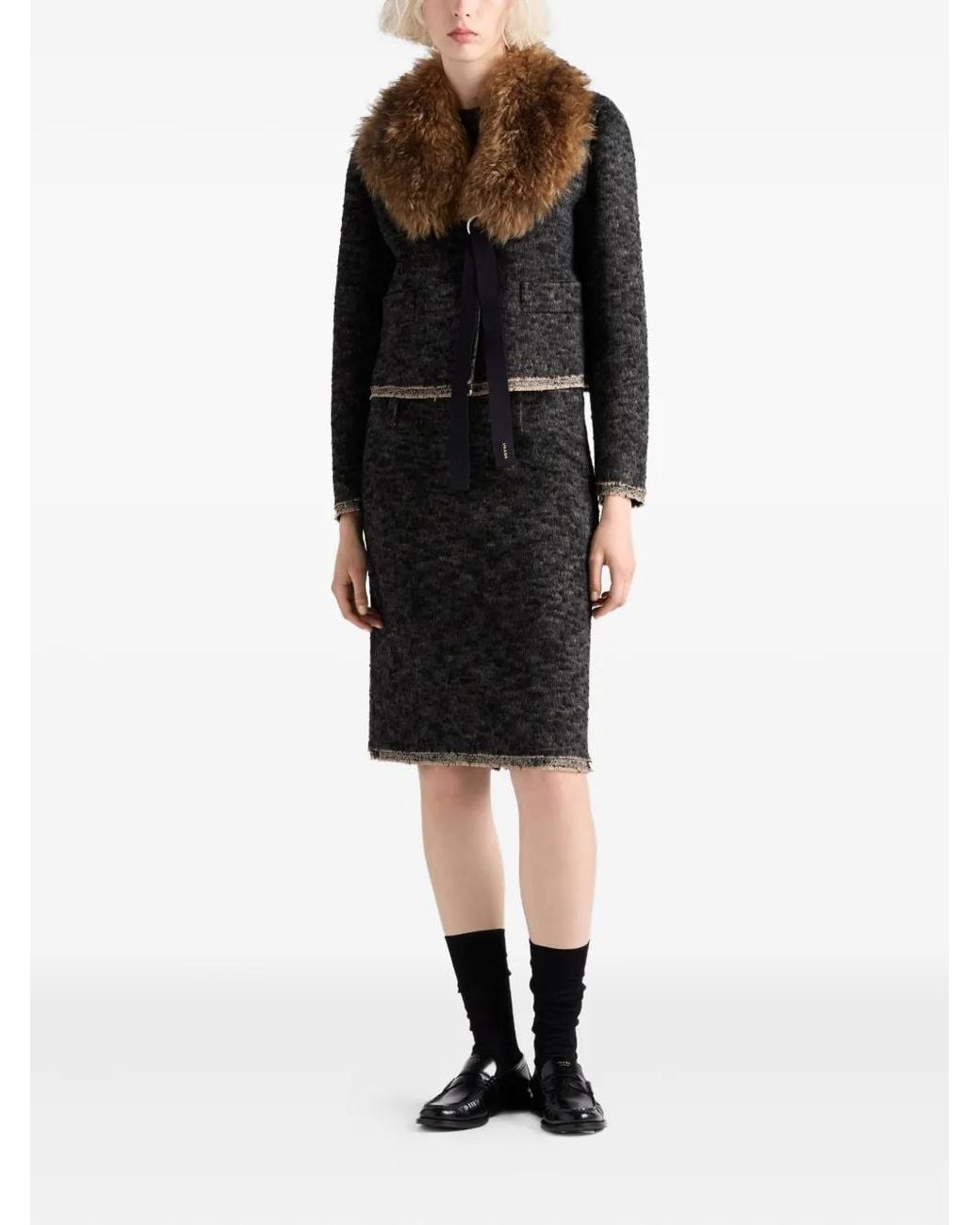 Prada Wool-Blend Double Tweed Jacket in Black | Lyst