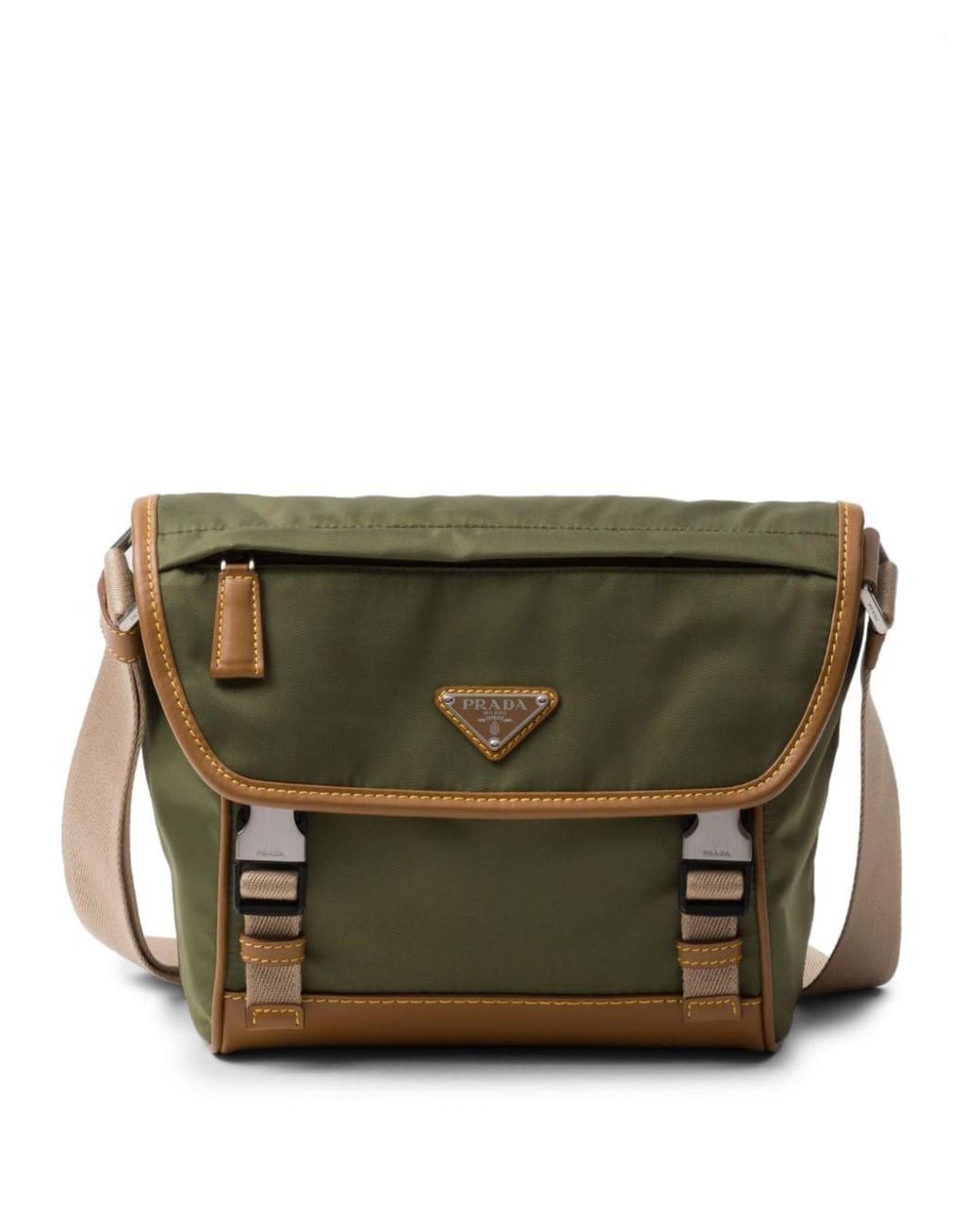 Prada Triangle-logo Canvas Messenger Bag in Green for Men | Lyst