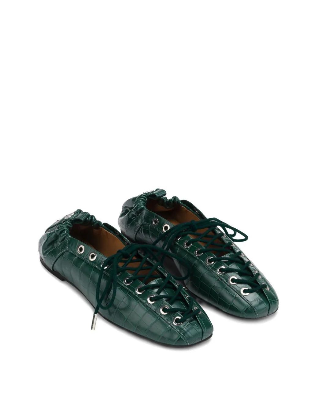 Ganni Lace-Up Ballet Flats in Green | Lyst
