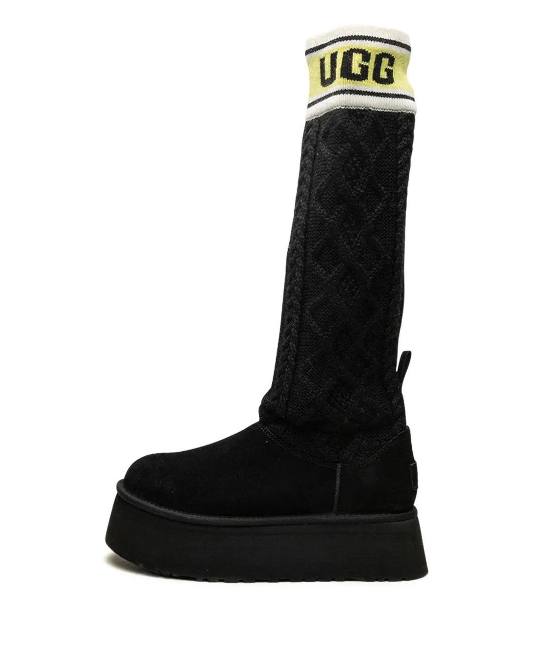 UGG Classic Sweater Letter Boots in Black | Lyst