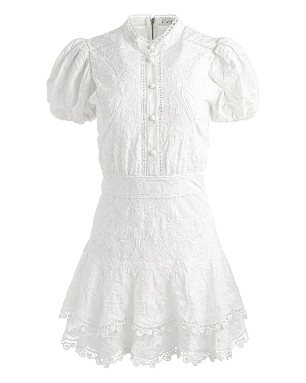 Alice + Olivia Loryn Embroidered Cotton Mini Day Dress in White | Lyst