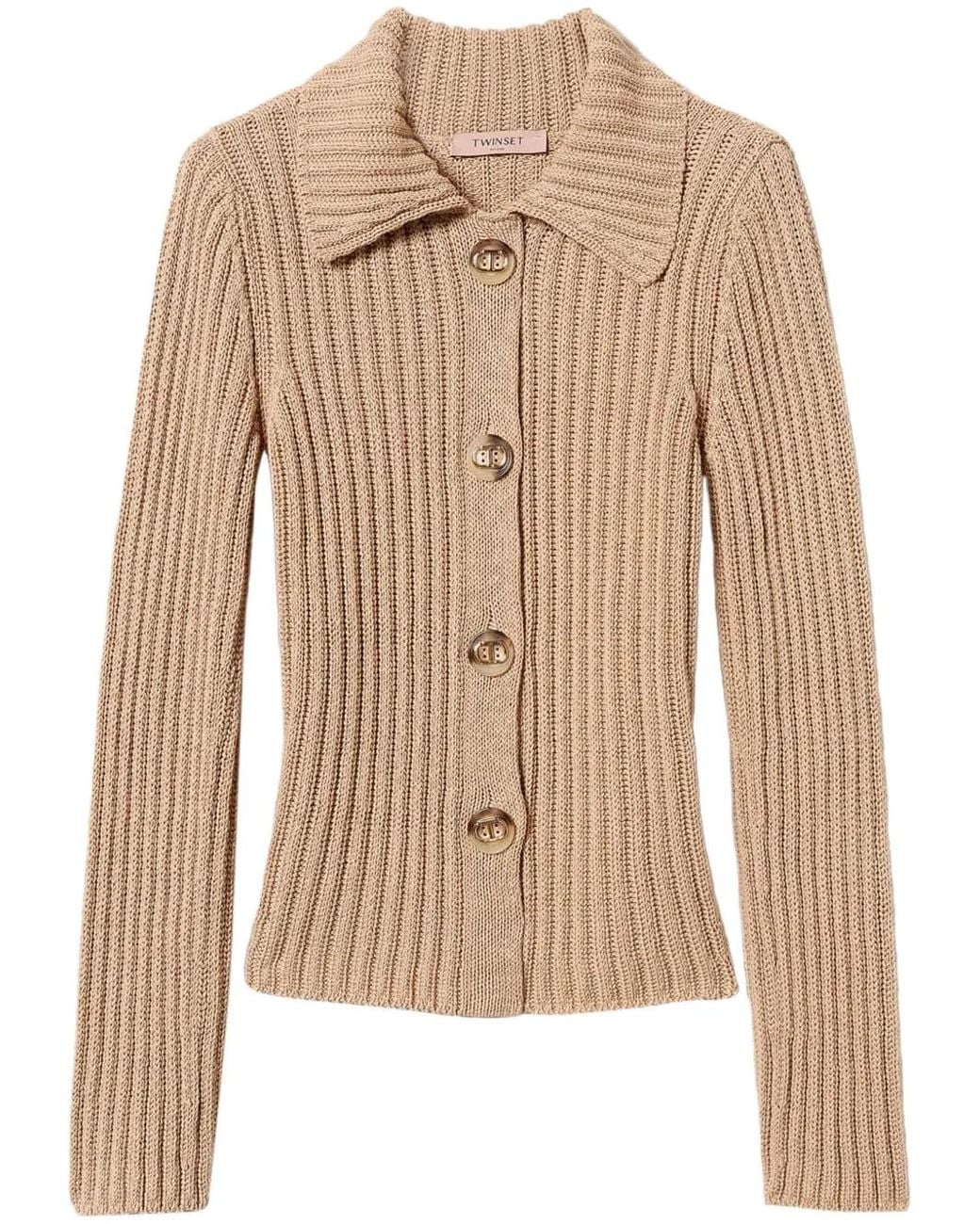 Twinset Oval T Buttons Cardigan in Natural | Lyst