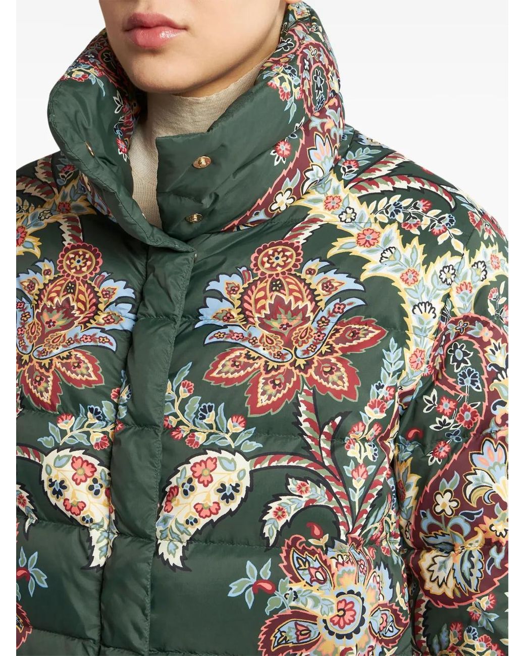 Etro Paisley-Print Zip-Up Puffer Coat in Green | Lyst