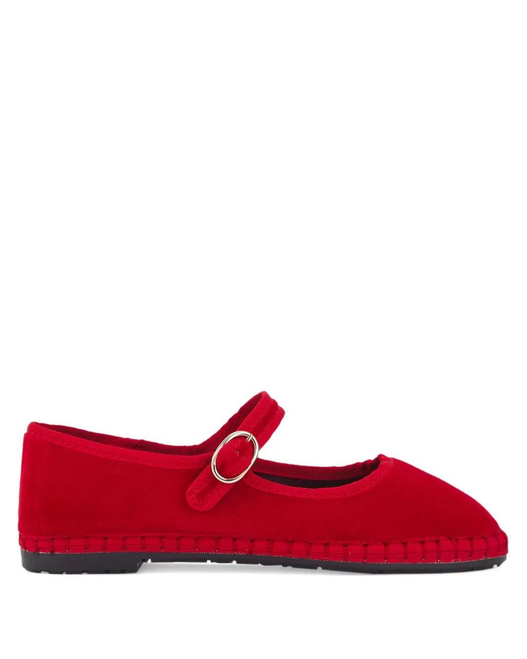 Flabelus Mary Jane Velvet-Buckle Ballet Flat in Red | Lyst