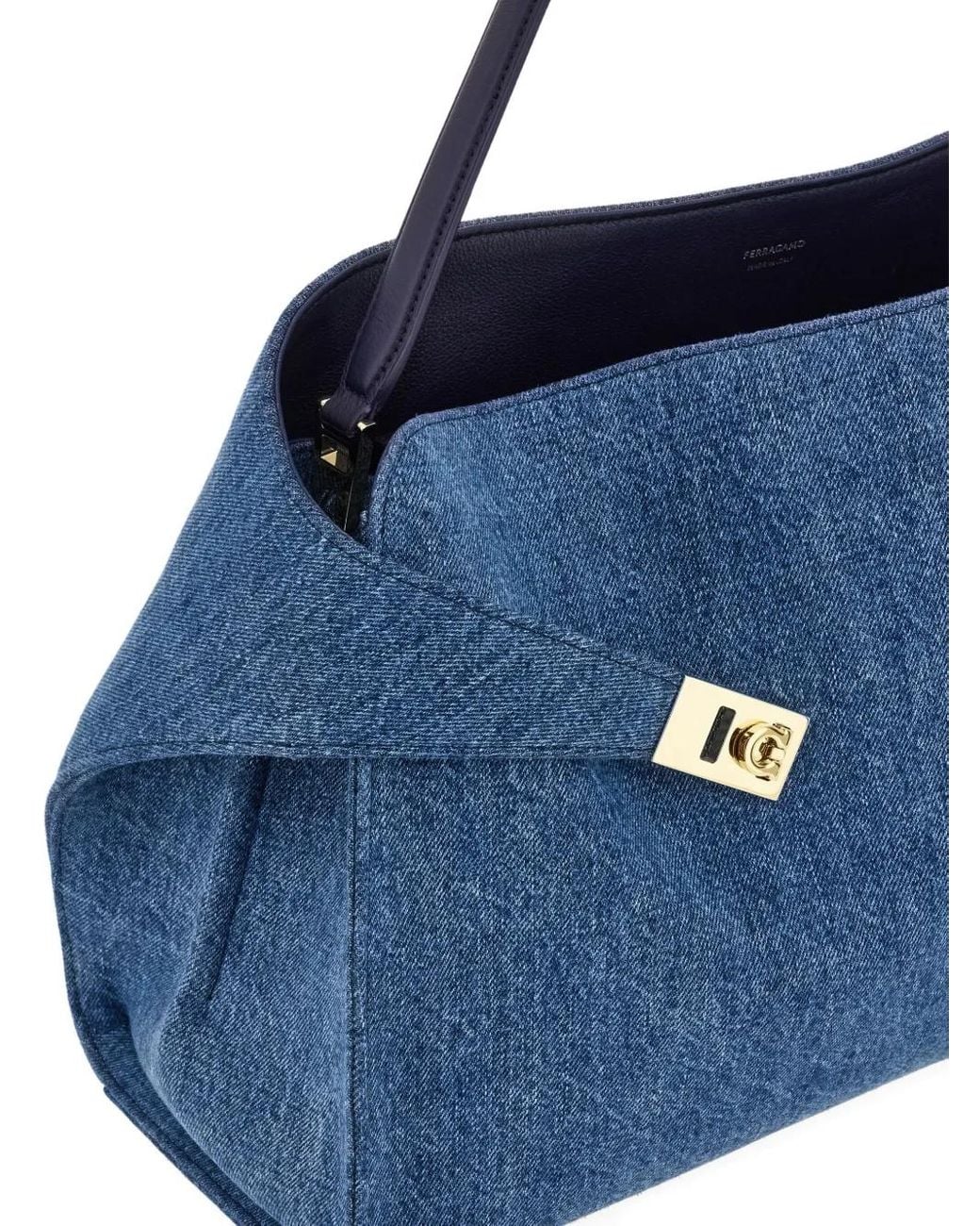 Ferragamo Hug Soft Denim Shoulder Bag in Blue | Lyst