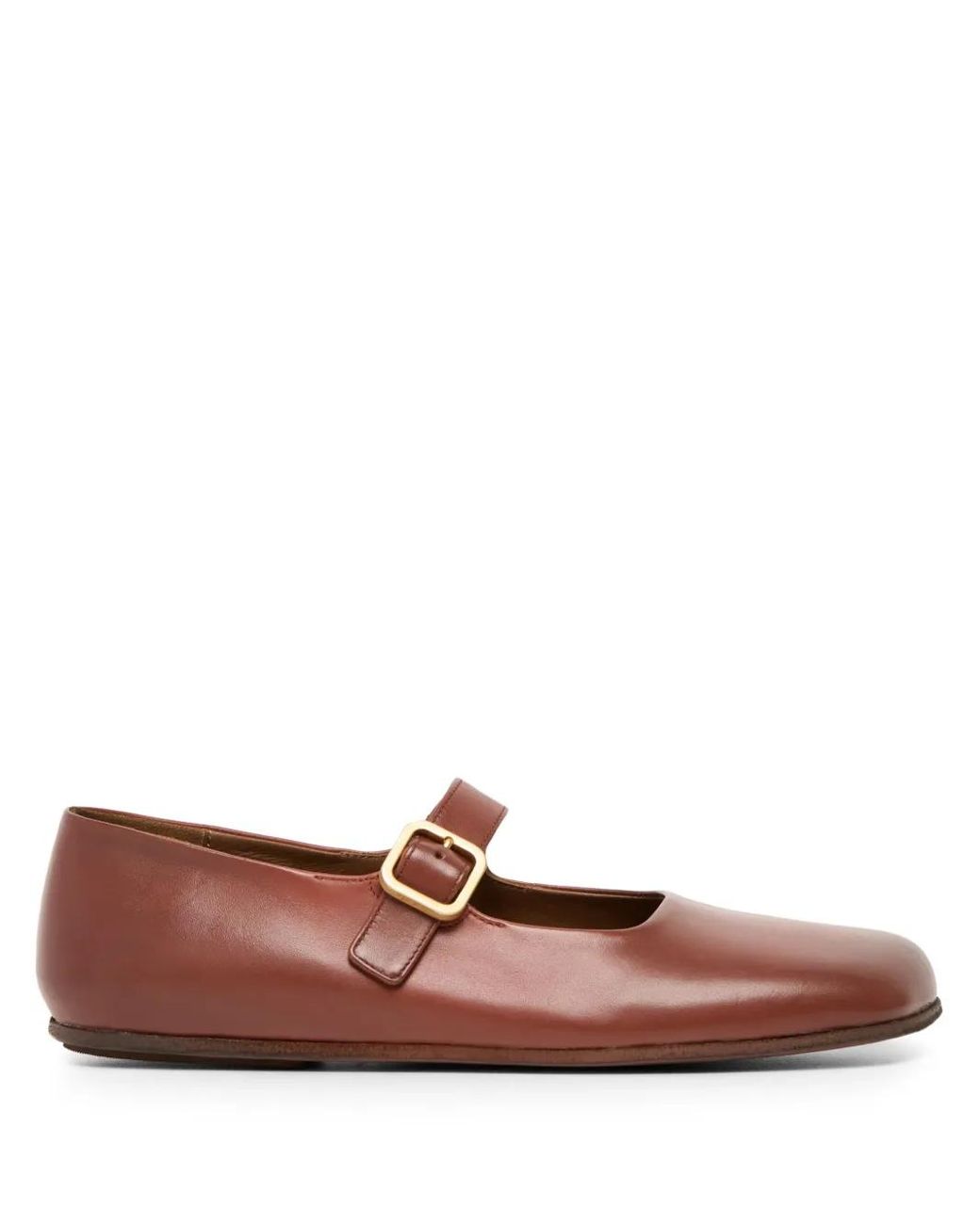 Marsèll Square-Toe Leather Ballerina Shoes in Brown | Lyst
