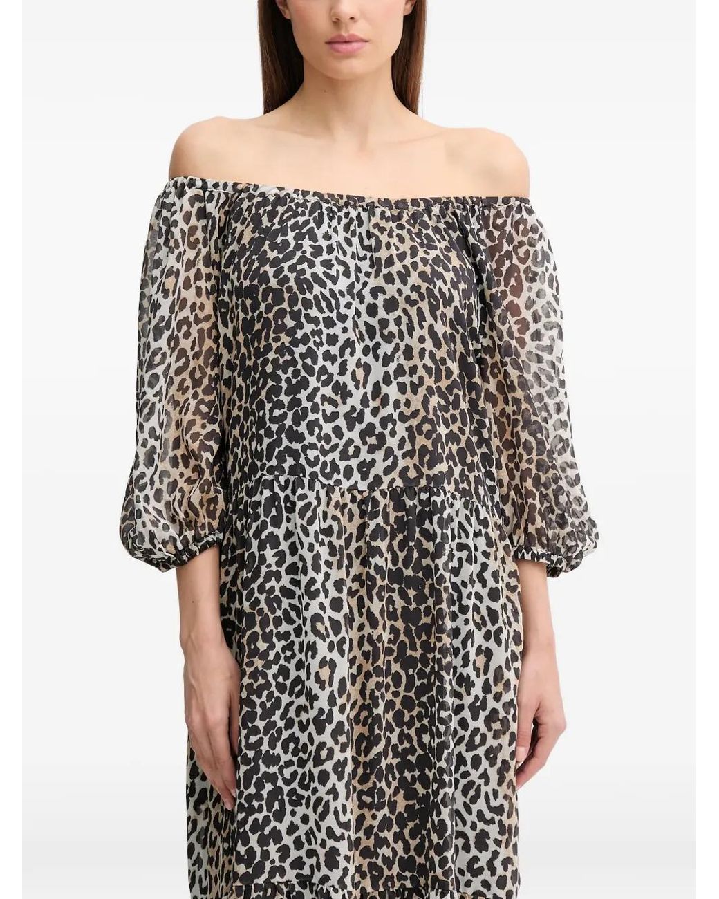 Ouí Off-Shoulder Animal-Print Maxi Dress in Black | Lyst