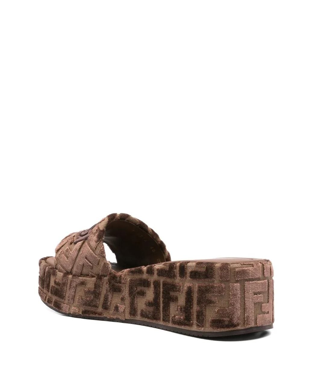 Fendi Ff Logo Platform Slides in Brown | Lyst