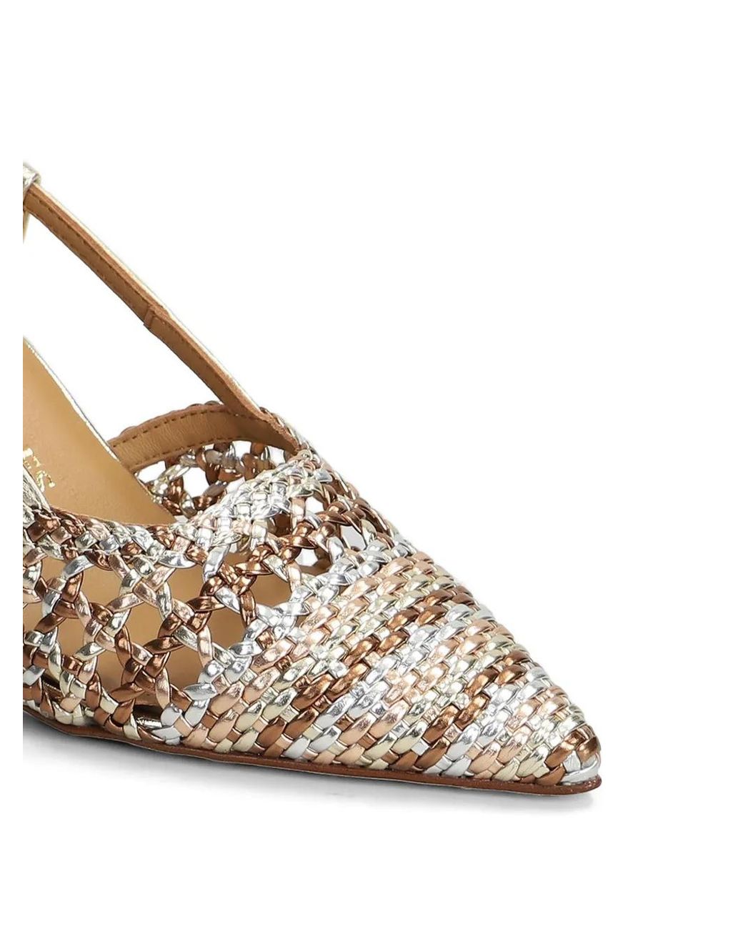 Pedro Miralles Mantua Metallic Woven Slingback Heeled Pumps in Natural ...