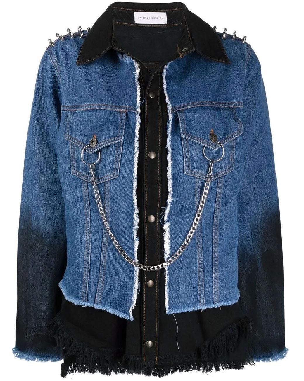 Faith Connexion Chain-Embellished Panelled Denim Jacket in Blue | Lyst UK