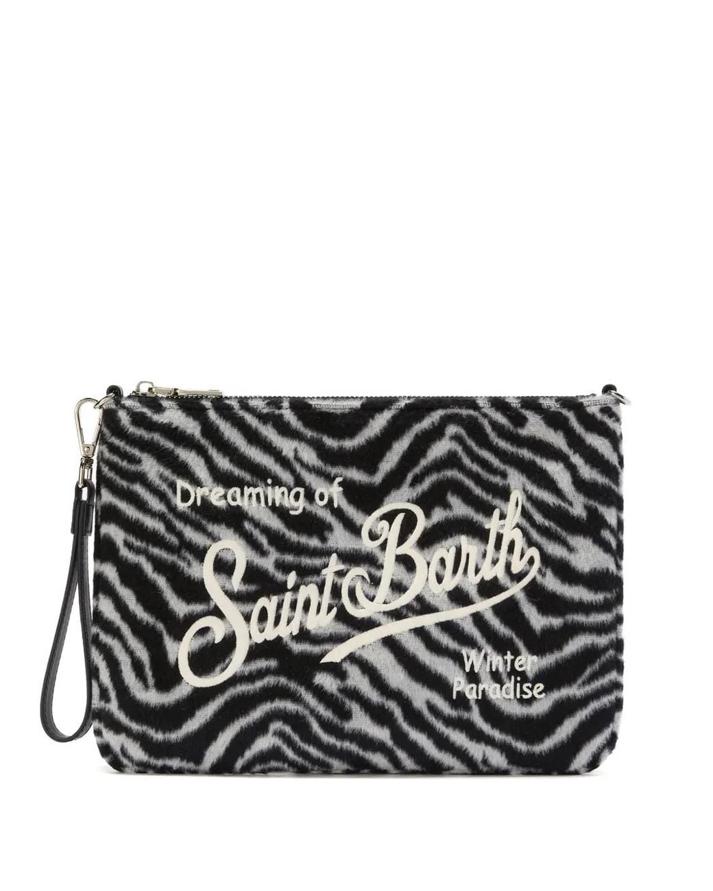 MC2 Saint Barth Zebra-Print Embroidered Shoulder Bag in Black | Lyst