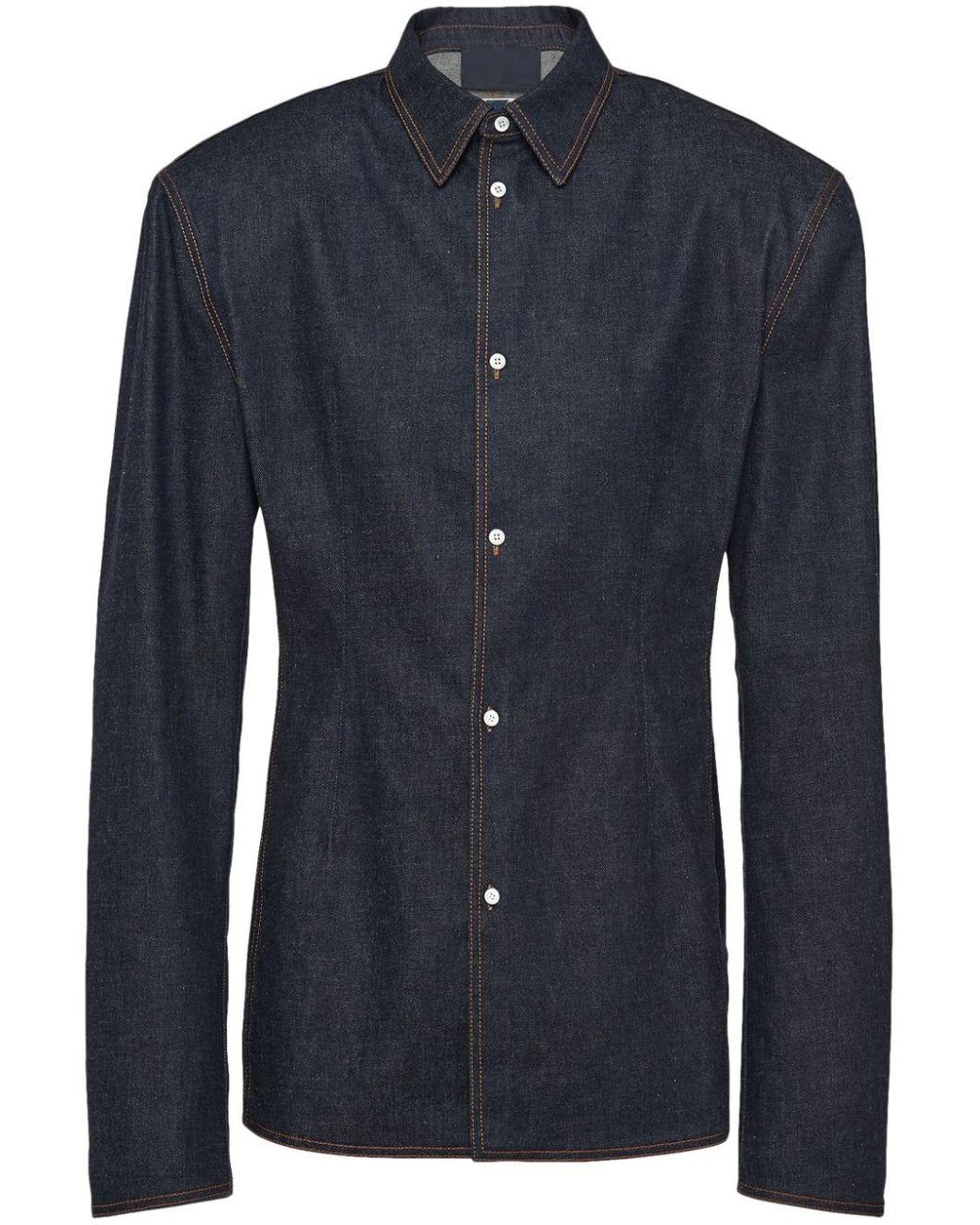 Prada Triangle-Plaque Denim Jacket in Blue for Men | Lyst