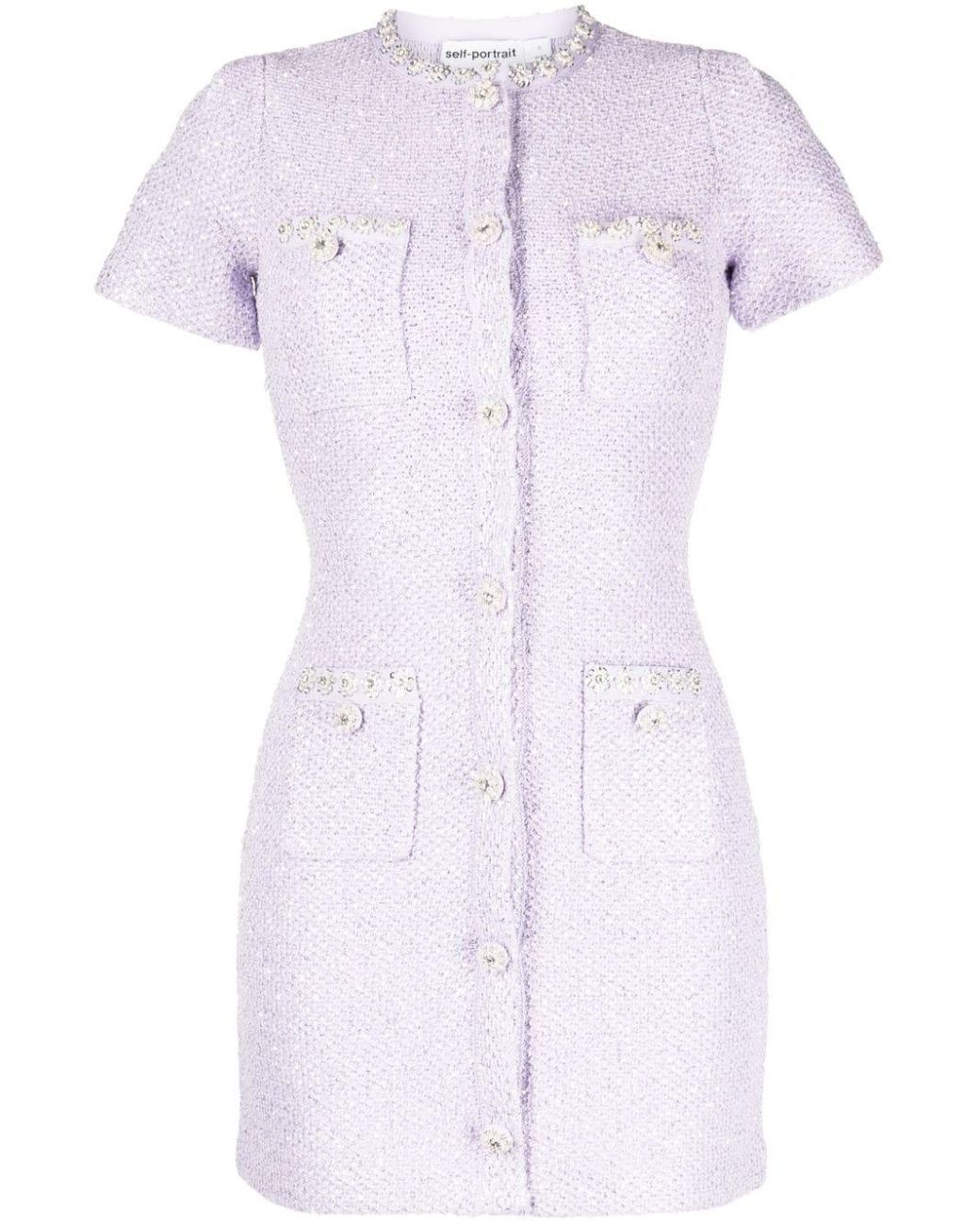 Self Portrait Sequin Embellished Tweed Minidress In Purple Lyst