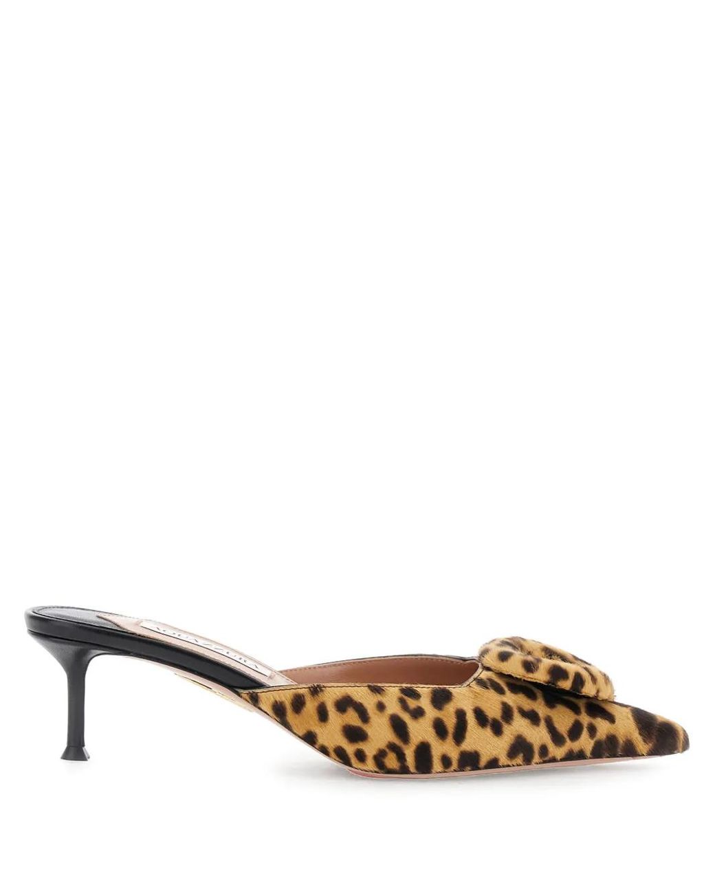 Aquazzura 50Mm The Hoop Leopard-Print Bow Mules in Metallic | Lyst