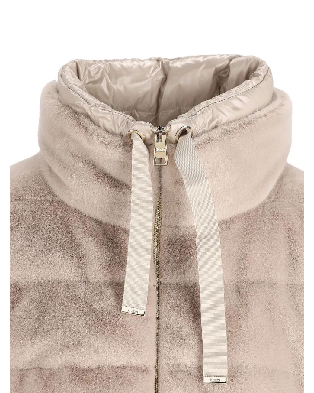 Herno Faux Fur High Neck Down Jacket Clothing in Natural | Lyst