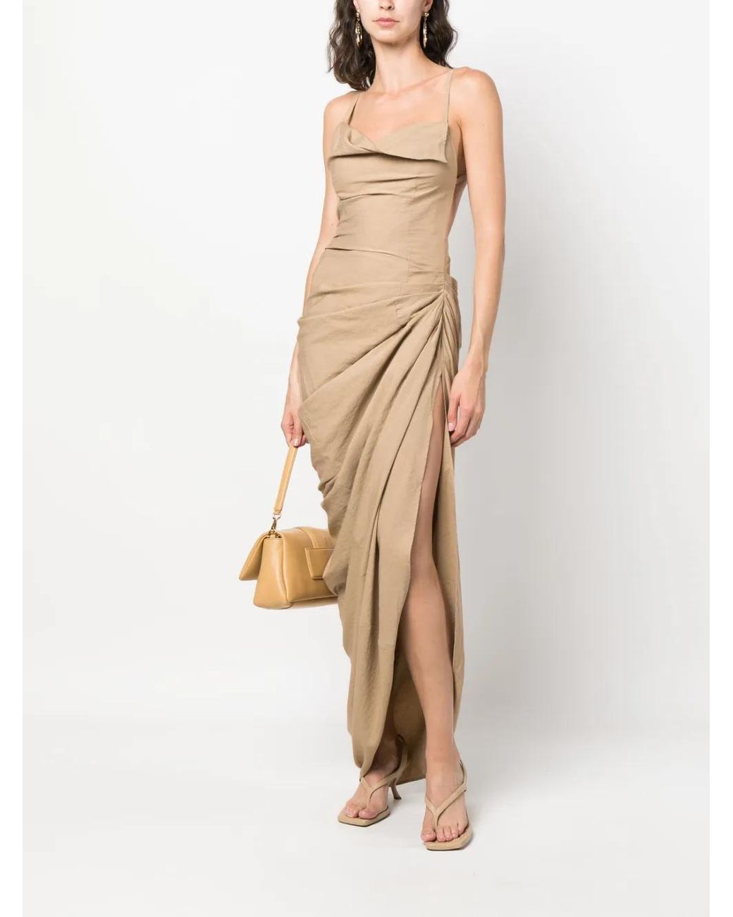 Jacquemus La Robe Saudade Longue Asymmetric Draped Dress in Brown | Lyst