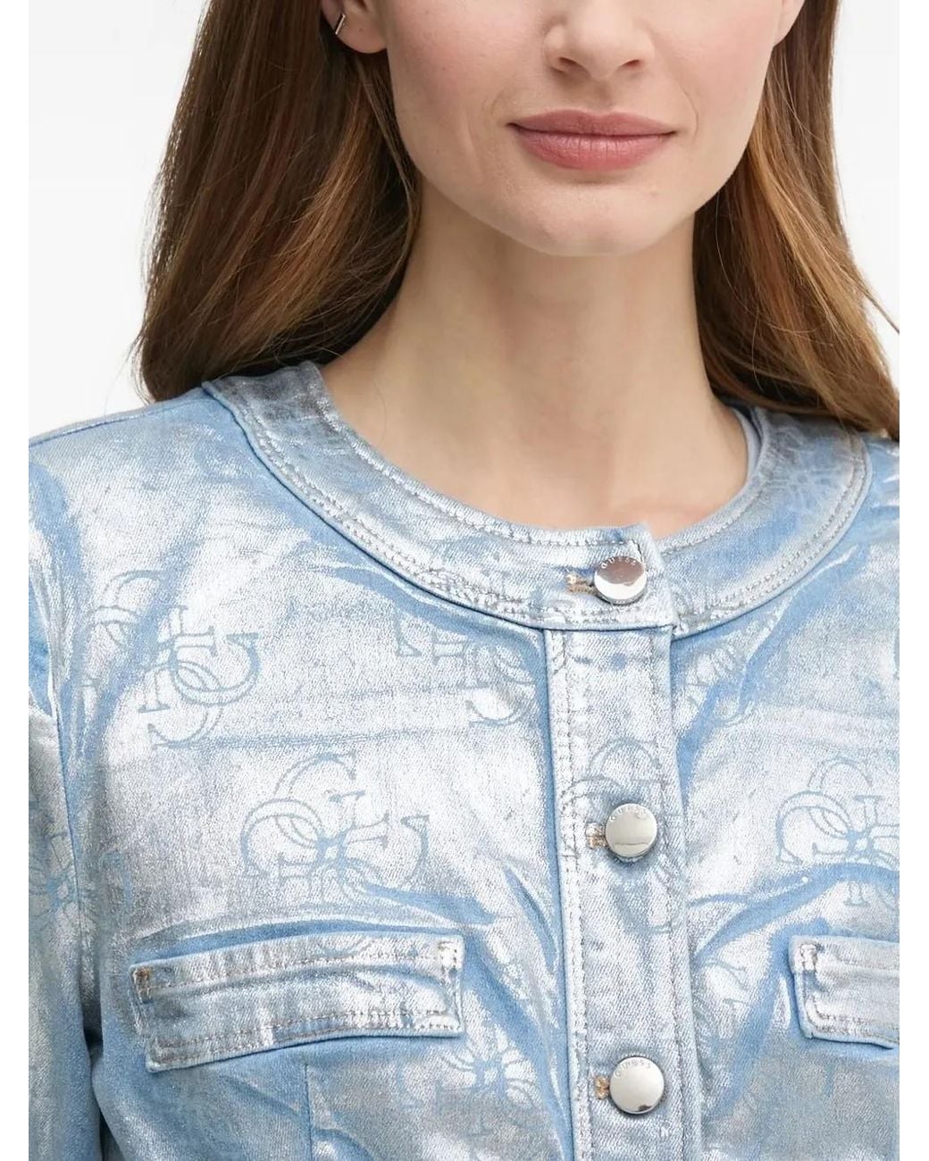 Guess Logo-Motif Bomber Jacket in Blue | Lyst