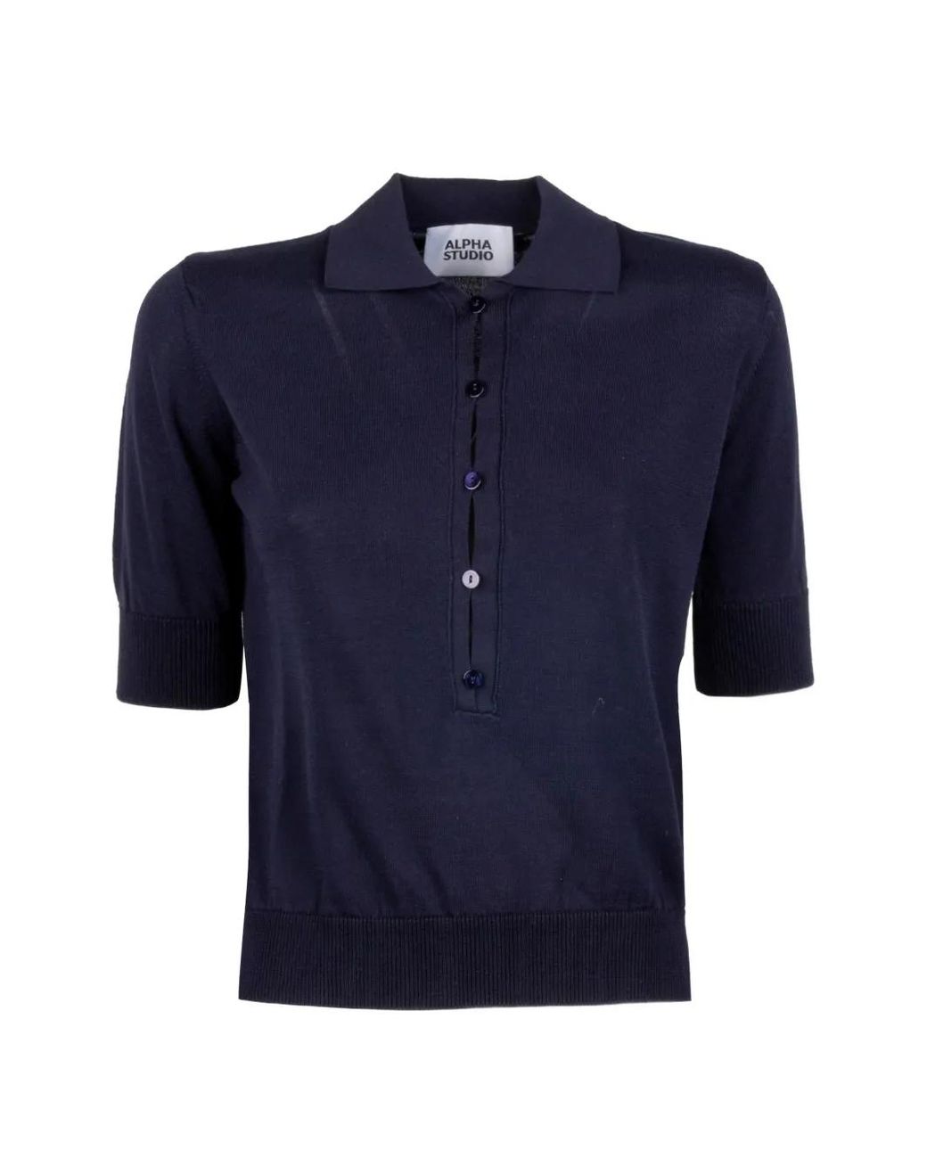 Alpha Studio Polo-Collar Top in Blue | Lyst