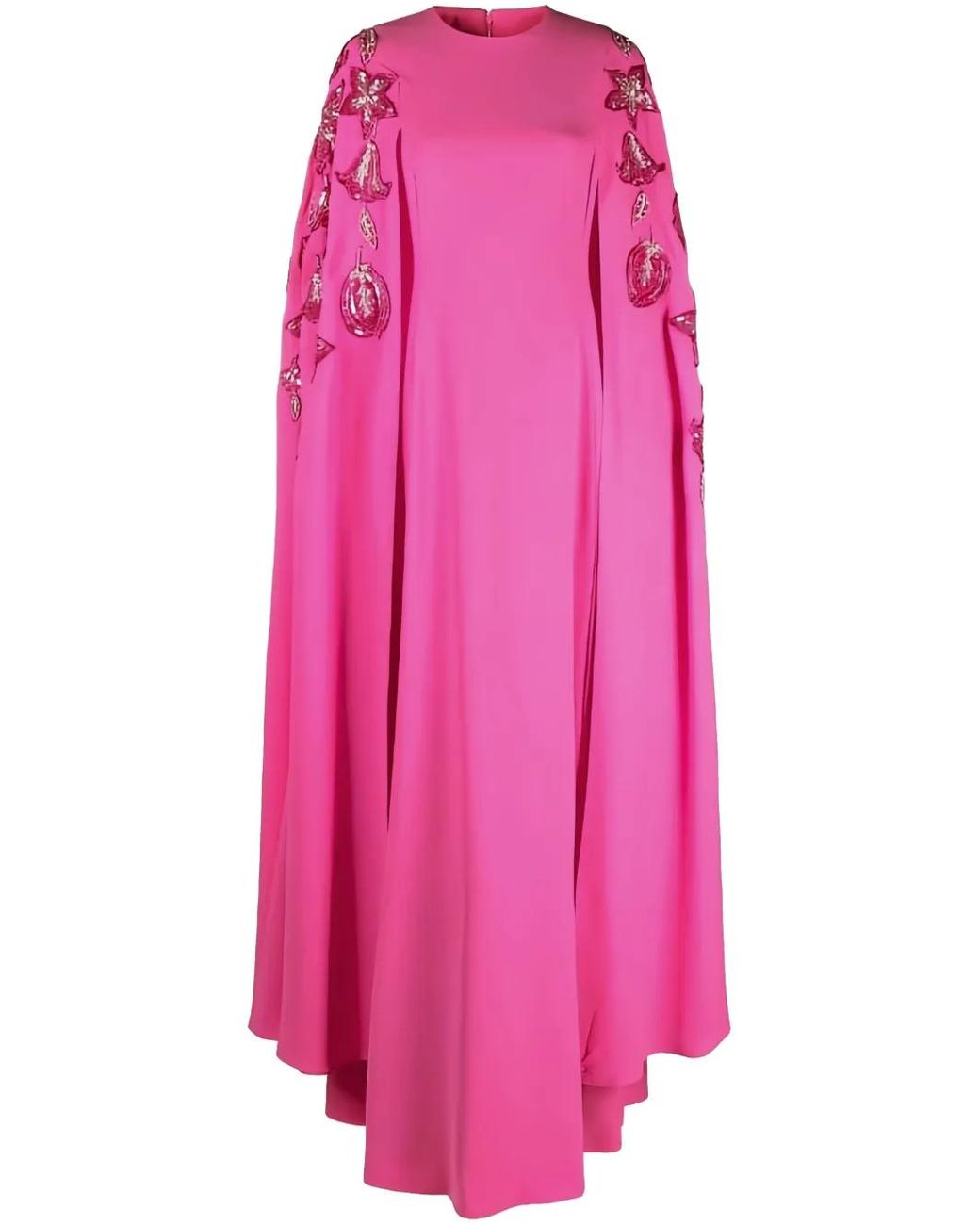 Dina Melwani Floral-Embroidered Crepe Gown in Pink | Lyst