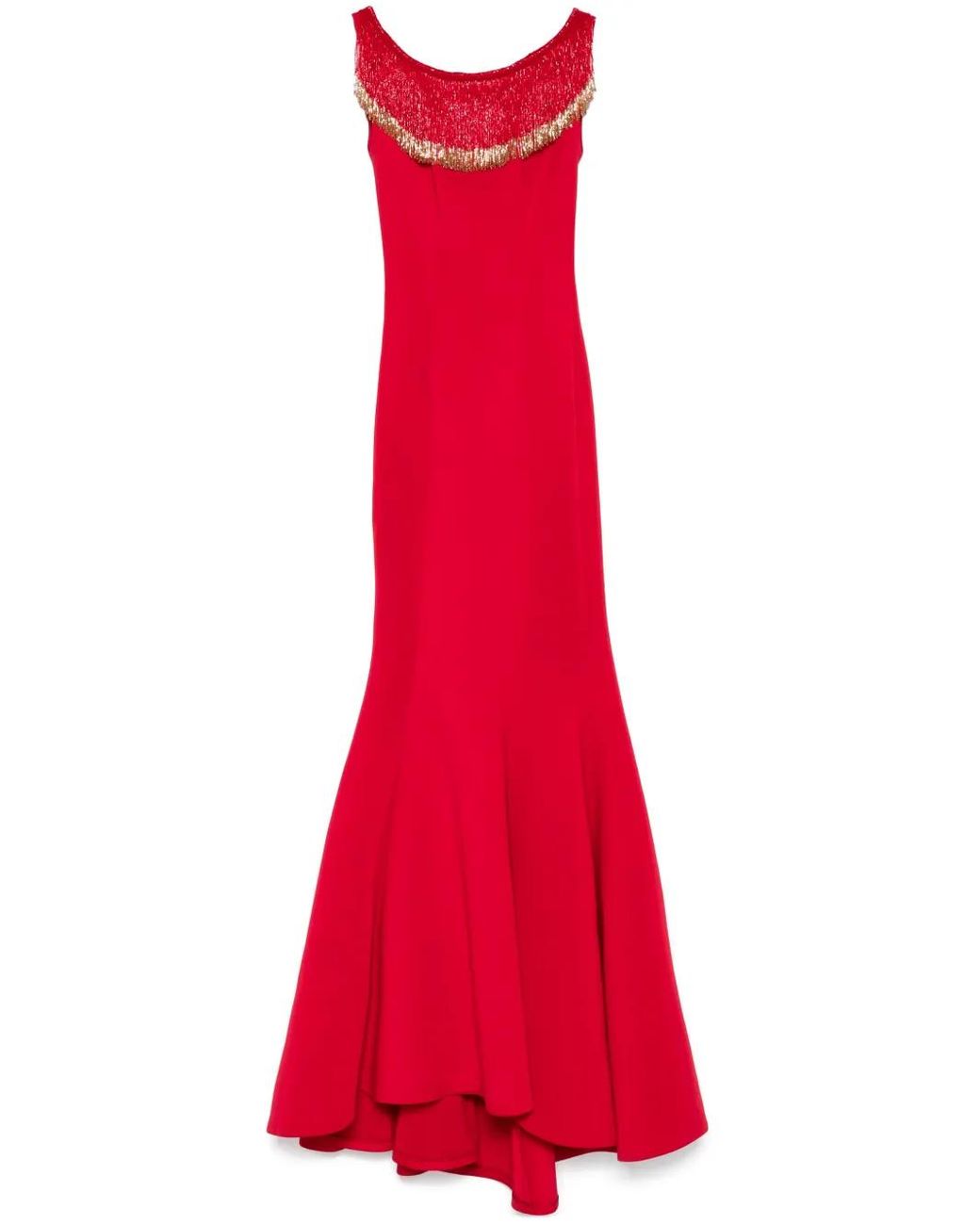 AAVVA Fringed Mermaid Gown in Red | Lyst