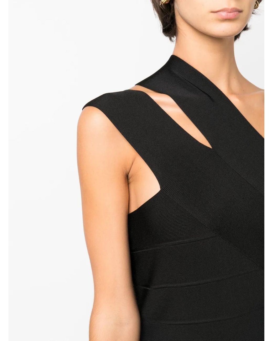 Hervé Léger Icon One-Shoulder Panelled Minidress in Black | Lyst UK