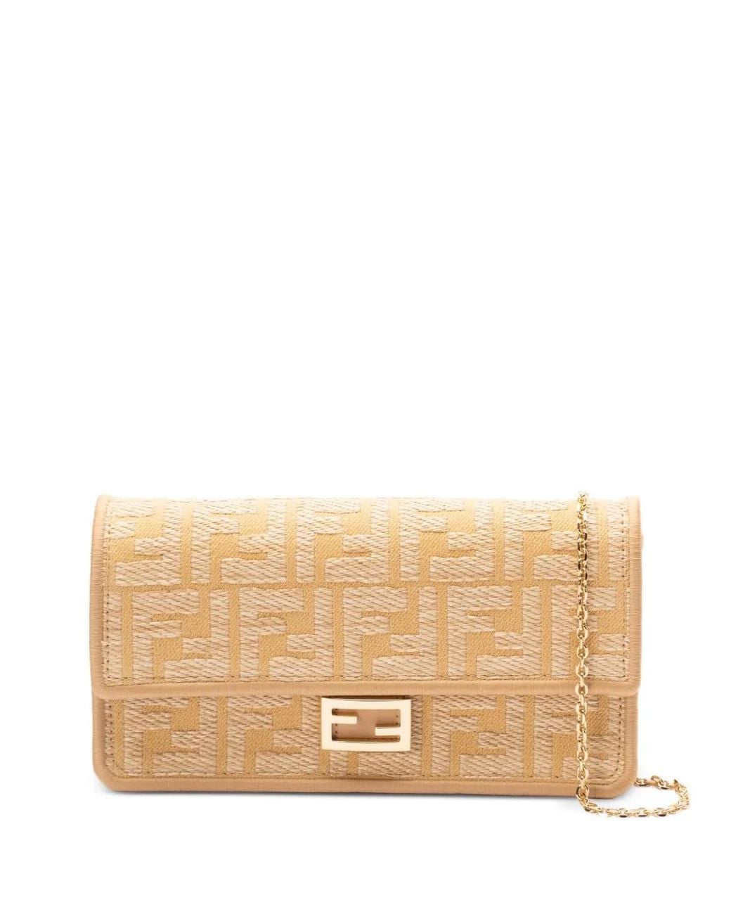 Fendi Baguette Monogrammed Wallet-On-Chain in Natural | Lyst