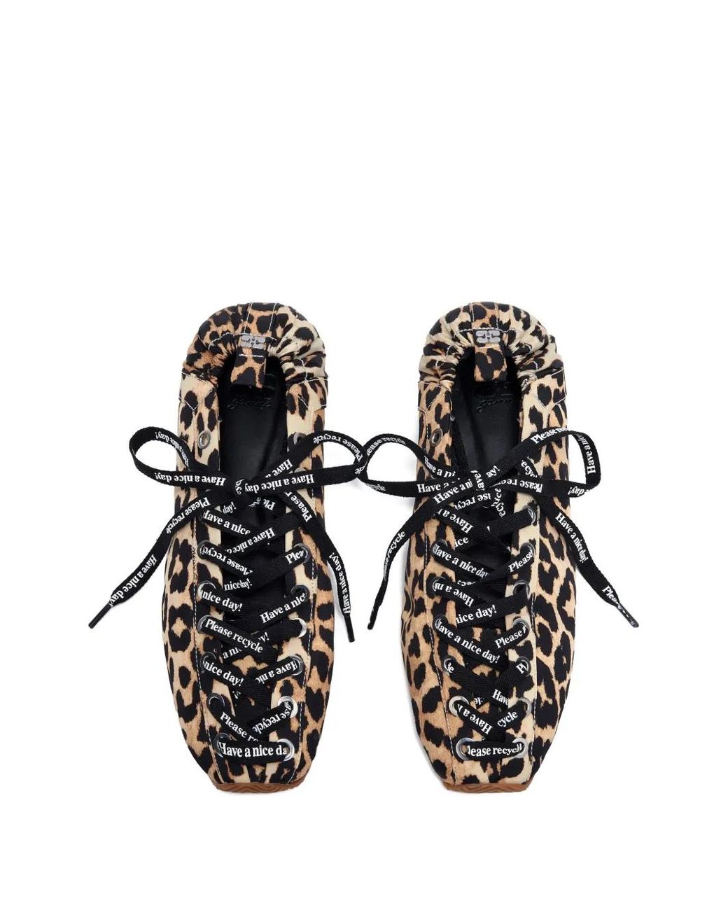 Ganni Leopard-Print Lace-Up Ballet Flats in White | Lyst