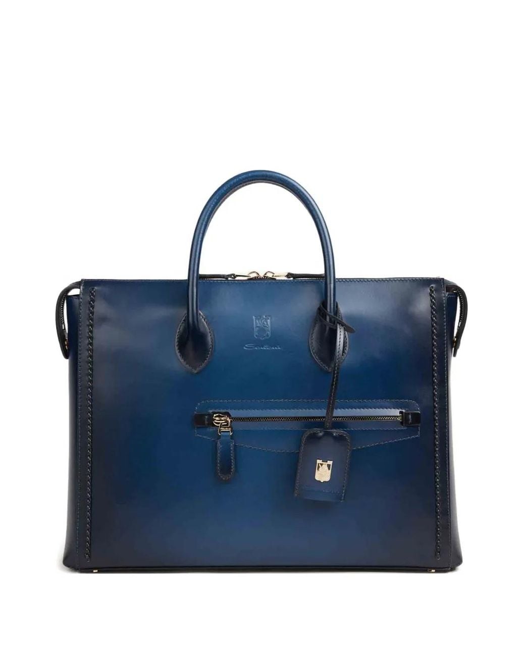 Santoni Zip-Fastening Leather Briefcase in Blue for Men | Lyst
