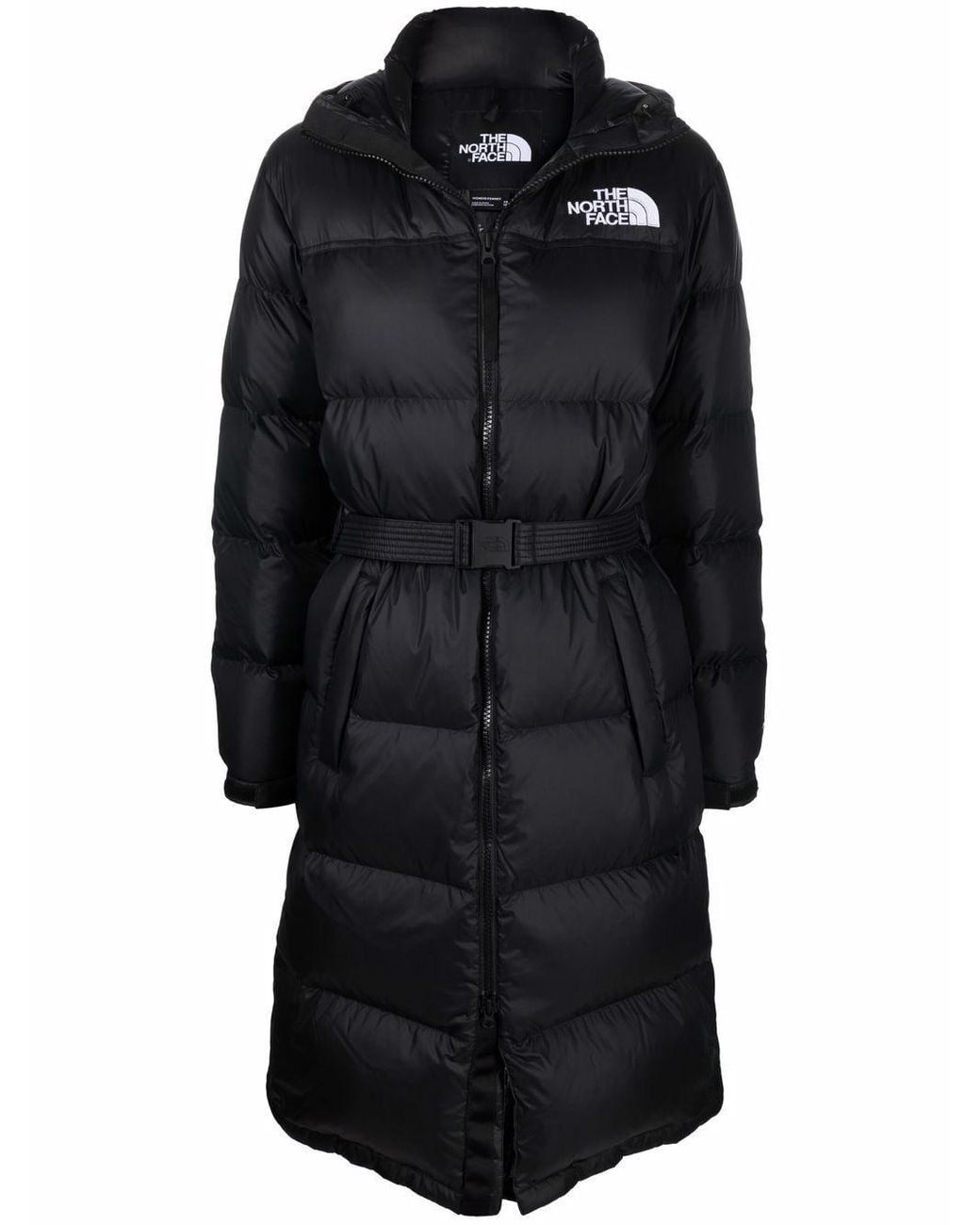 The North Face Nuptse Belted Long Puffer Coat In Black