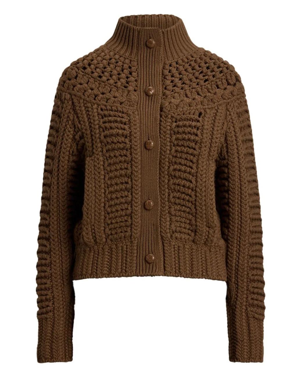 Ralph Lauren Cashmere Hand-Knit Yoke Cardigan in Brown | Lyst