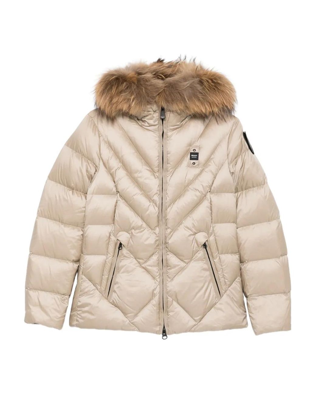 Blauer Faux-Fur Trim Puffer Jacket in Natural | Lyst