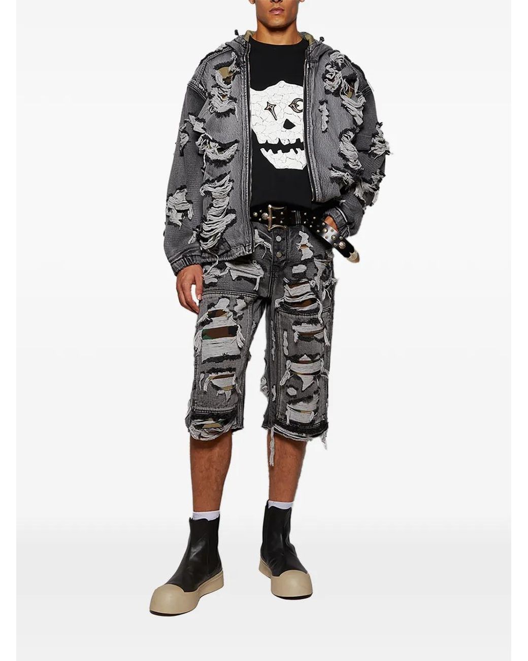 THUG CLUB Hell Denim Ripped Hooded Denim Jacket in Gray for Men | Lyst