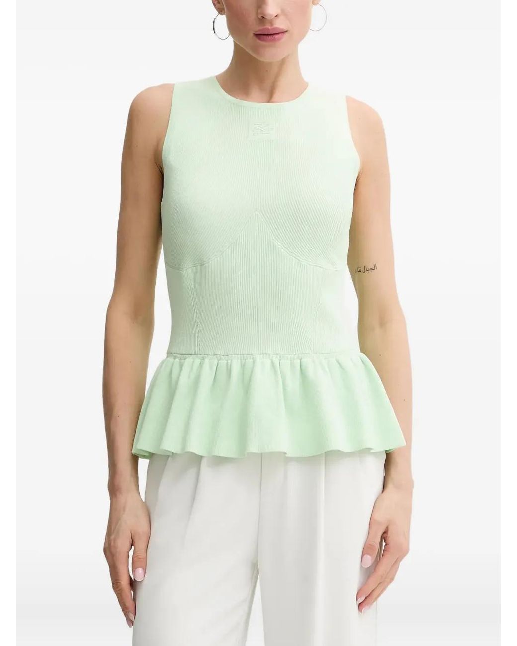 Karl Lagerfeld Ribbed Peplum Top in Green | Lyst